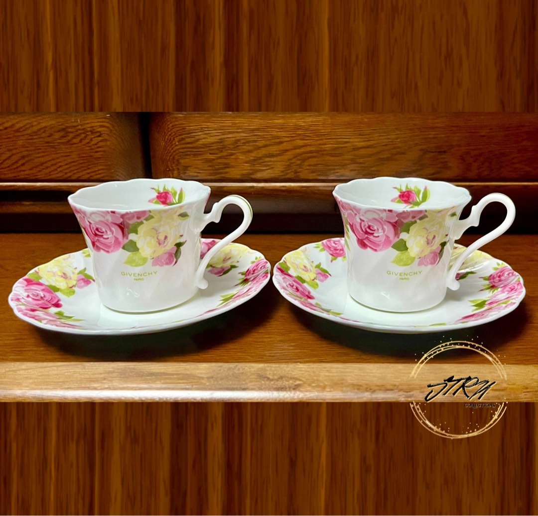 BRANDED JAPAN GIVENCHY PARIS BY: YAMAKA ROSE PATTERN BONE CHINA CUPS ...