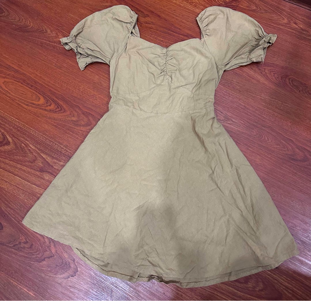 Brown Pluffy Dress / Square Neck Puff Sleeves Dress / Ballerina Mini ...