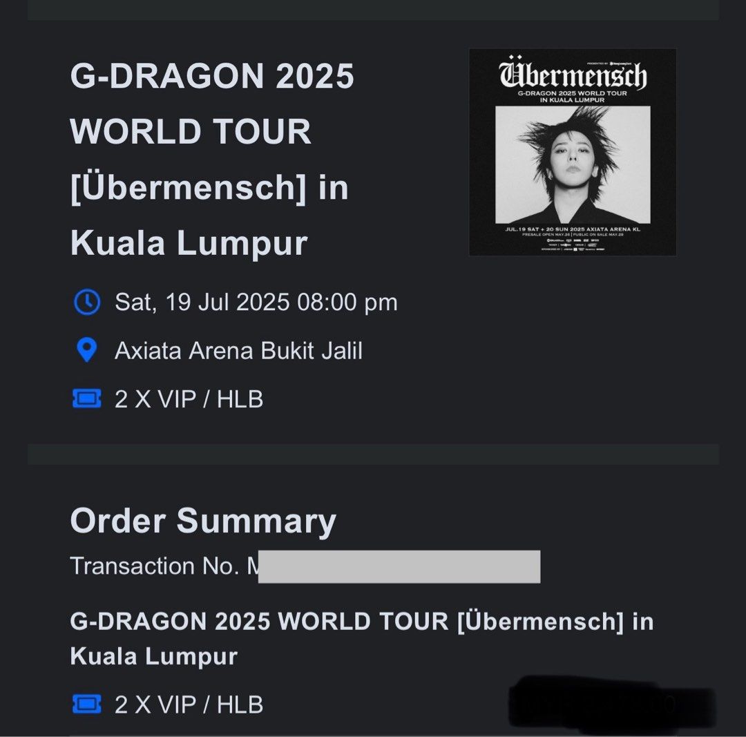 GDRAGON MALAYSIA VIP x2, Tickets & Vouchers, Event Tickets on Carousell