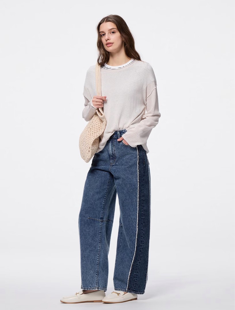 GU Two tone barrel jeans, Women's Fashion, Bottoms, Jeans on Carousell