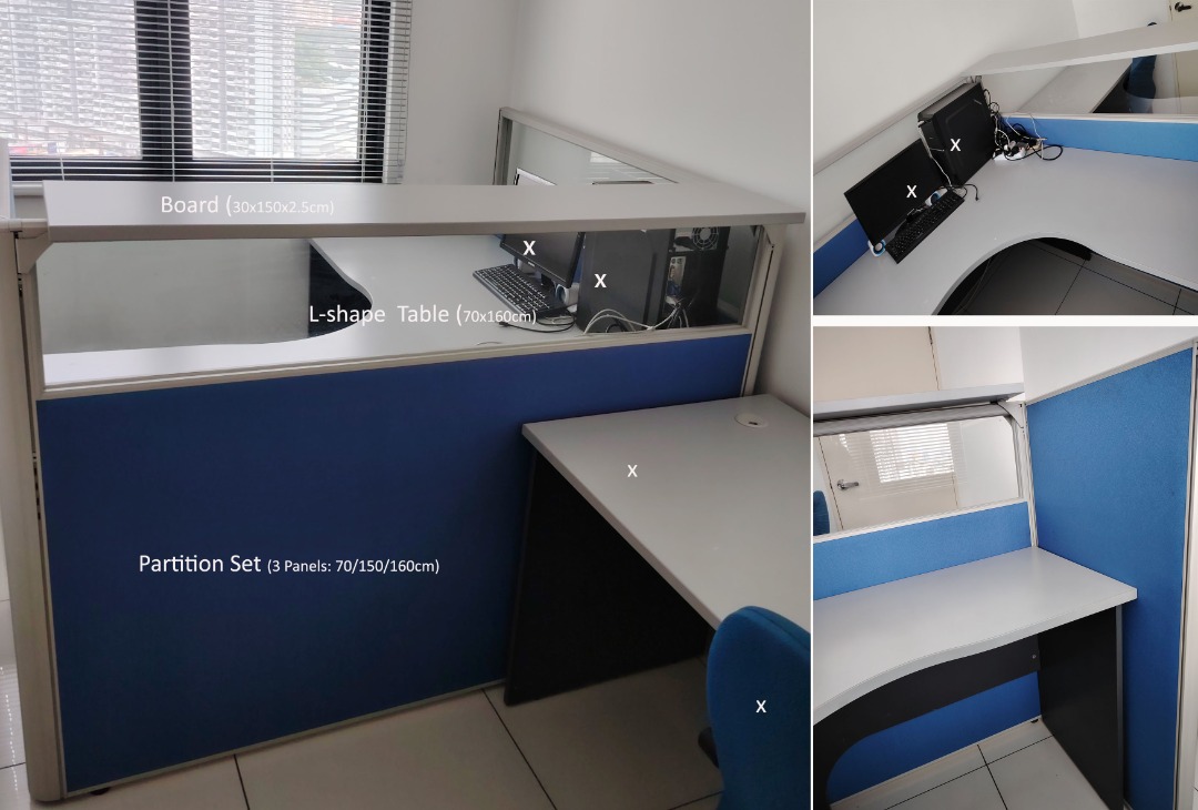 L-Shape Office Table & Partition Set (3 Panels + 1 Board), Furniture ...