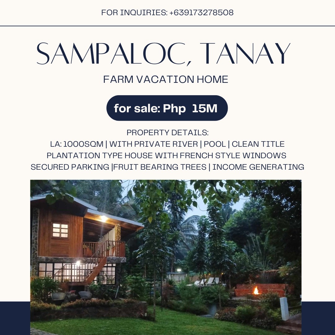 Sampaloc, Tanay Farm vacation home with private river for sale ...