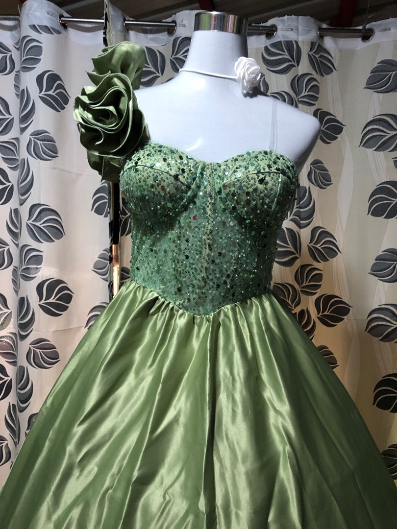 Shein Sage Green Ball Gown/Evening Gown, Women's Fashion, Dresses & Sets, Evening dresses ...
