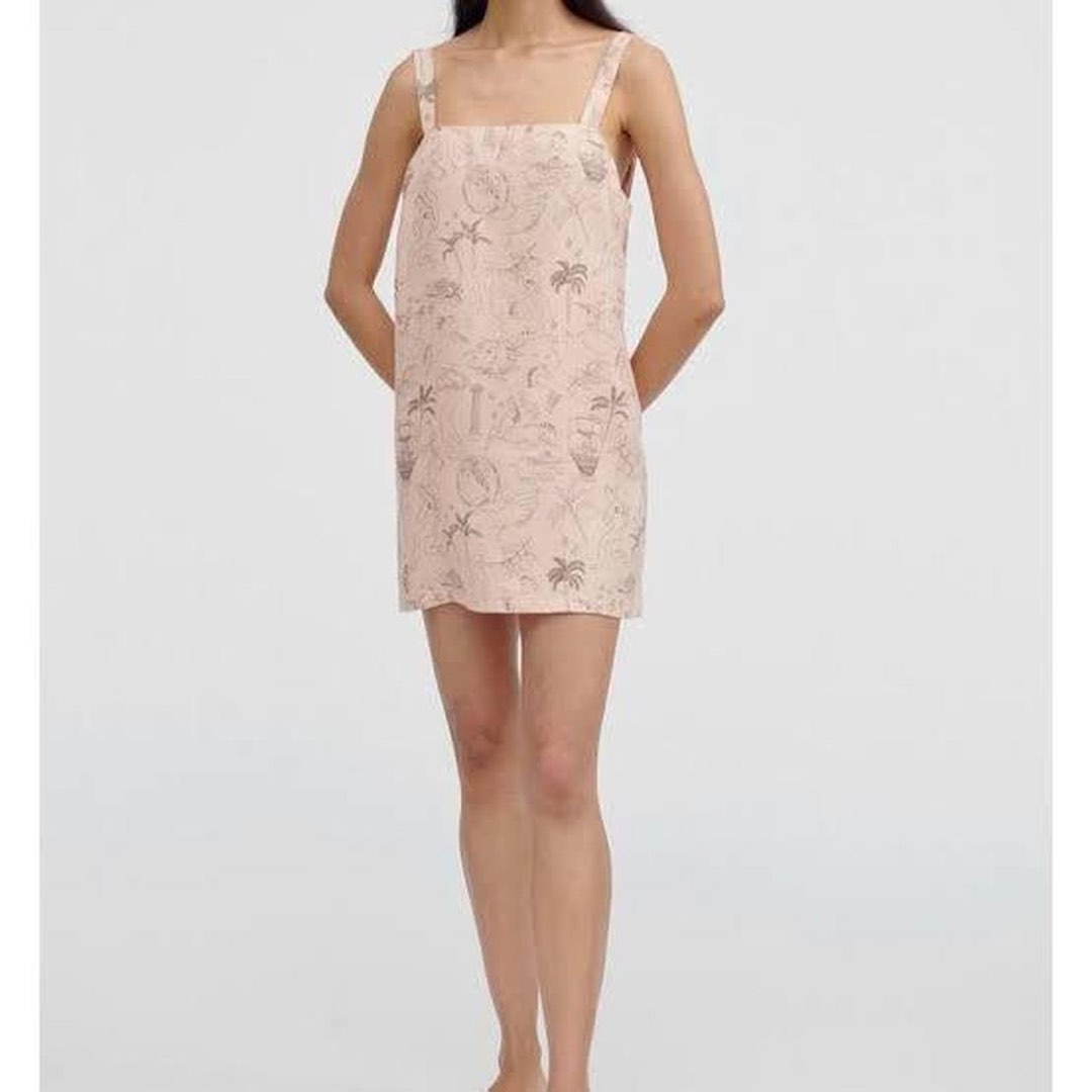 VENROY cherub pink printed linen dress, Women's Fashion, Dresses & Sets ...