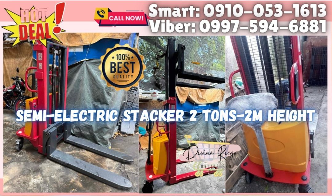 2 Tons with 2 Meters Height Semi-Electric Stacker, Commercial & Industrial, Industrial Equipment ...
