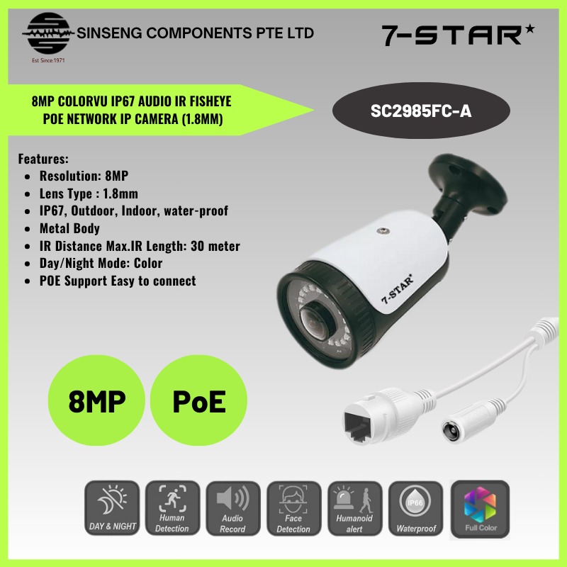 7-STAR* 8MP ColorVu IP67 Audio IR Fisheye 180 Degree Ultra Wide Angle ...