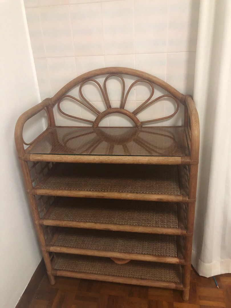 Beautiful rattan shelf with glass top, Furniture & Home Living ...