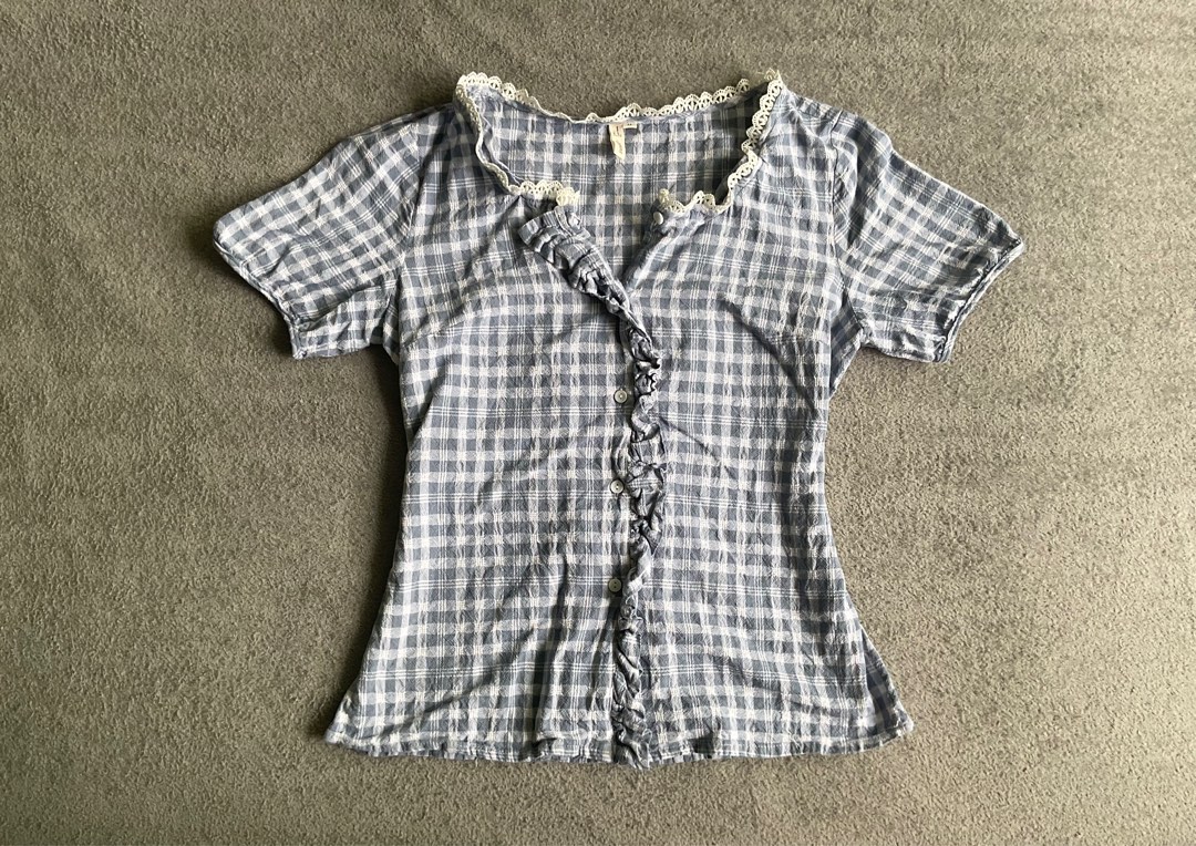 Blue Gingham Top, Women's Fashion, Tops, Blouses on Carousell