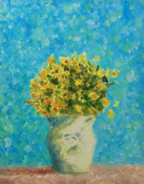 "Corn Marigold Flowers in A Vase" ( Oil Painting, 100% Hand Painted ...