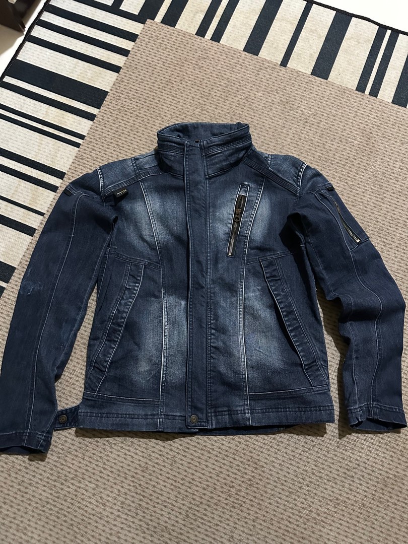 Dark Blue Denim Futuristic Motorcycle Jacket, Men's Fashion, Coats ...