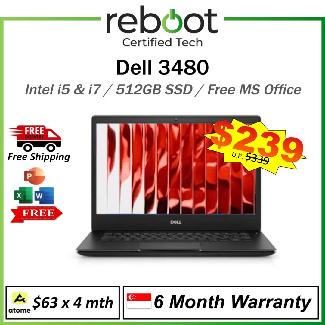 Dell 3480 Laptop - 32GB RAM - Up to 512GB SSD - 14 Inch Big Screen - Free MS Office + Free ...