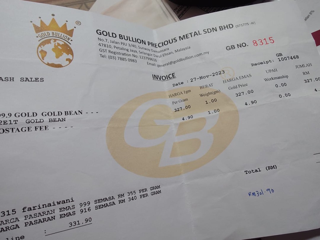 Gold Billion gold bean 1g 999, Women's Fashion, Jewelry & Organisers ...