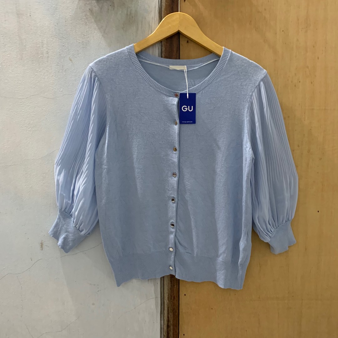GU by UNIQLO cardigan silver button kerah bulat tangan balon puffy ...