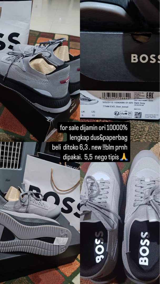 sepatu original 1000% boss!! new blm pernah dipakai.lengkap, Fesyen ...