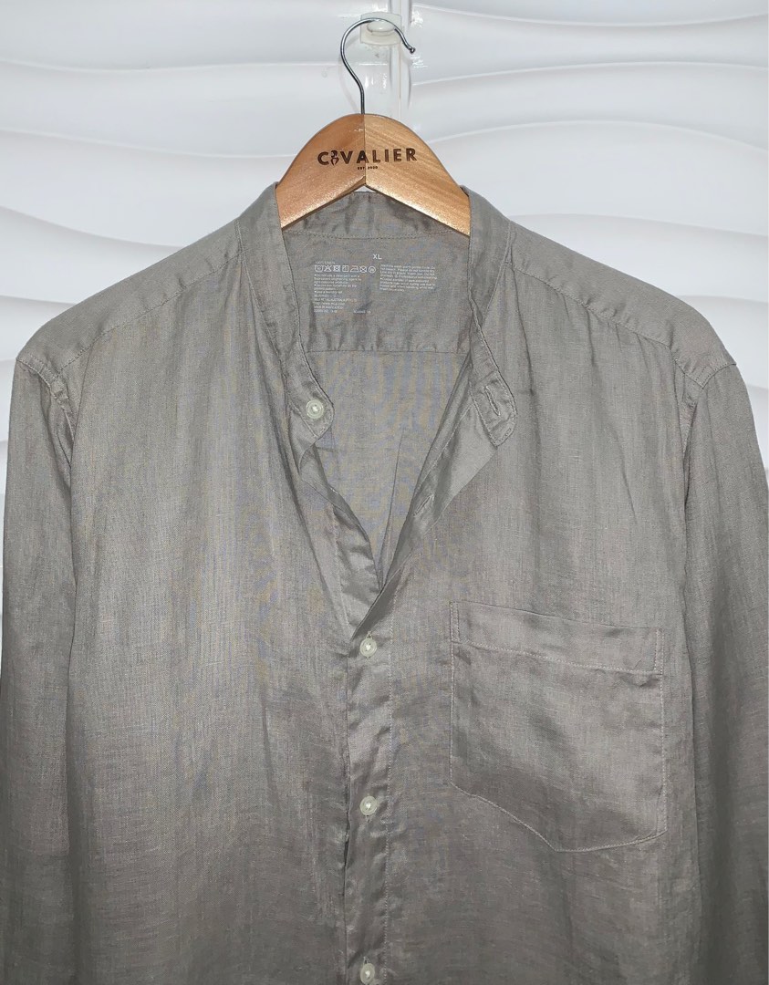 (XL) Muji Men's Linen Longsleeve Polo, Men's Fashion, Tops & Sets, Formal Shirts on Carousell