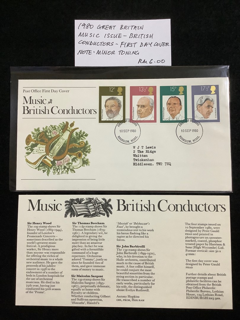 1980 Great Britain Music Issue-British Conductors First Day Cover. Note ...