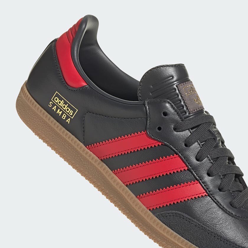 Adidas Samba Red Stripes black leather gum sole iconic Og trainner ...