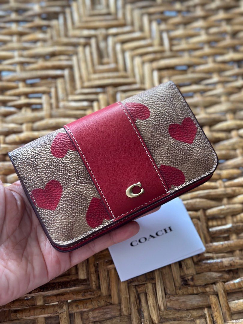 coach slim card case in signature canvas w heart print, Women's Fashion ...