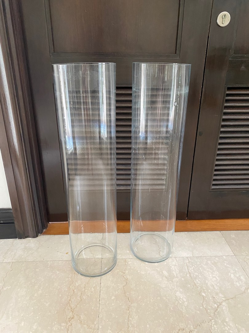 -Tall cylinder floor glass vase, Furniture & Home Living, Home Decor ...