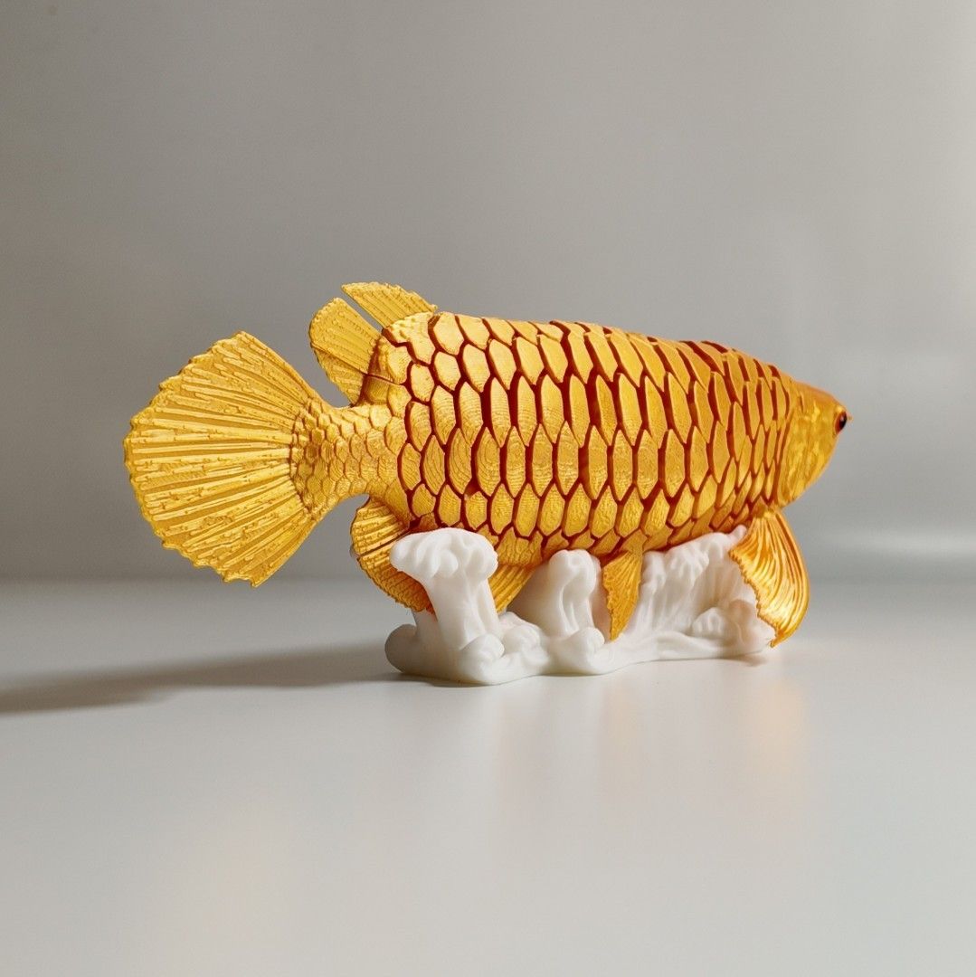 Flexible Golden Arowana Fish Display Statue w Stand | 3D Printed ...