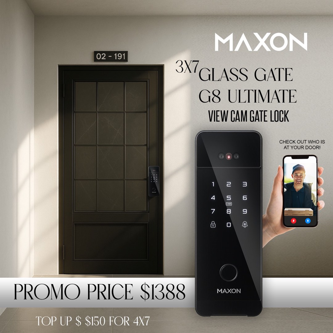 GLASS GATE + MAXON G8 ULTIMATE DIGITAL LOCK (gate), Furniture & Home ...