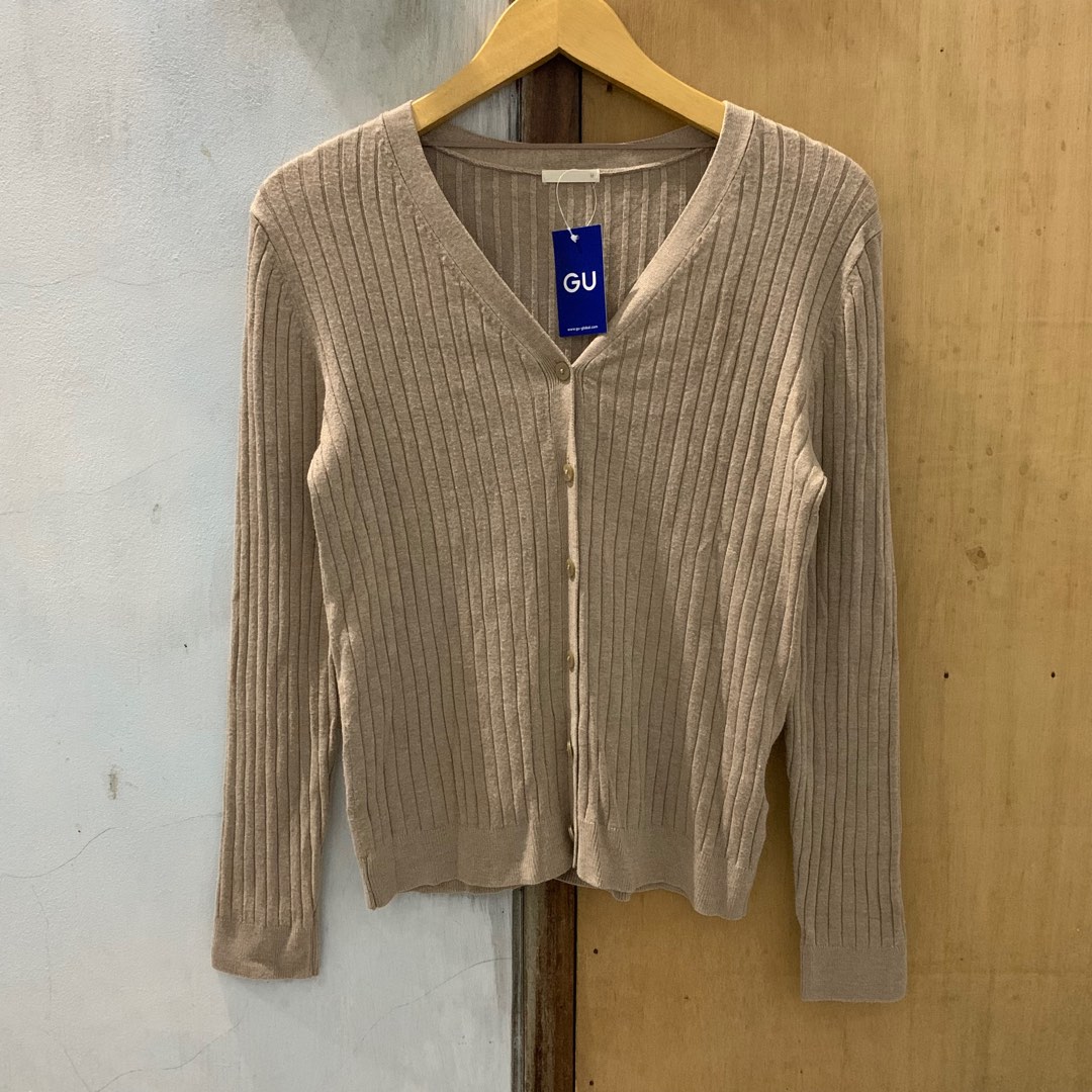 GU by UNIQLO cardigan kancing knit lidi super kutub tiramisu warna rare ...