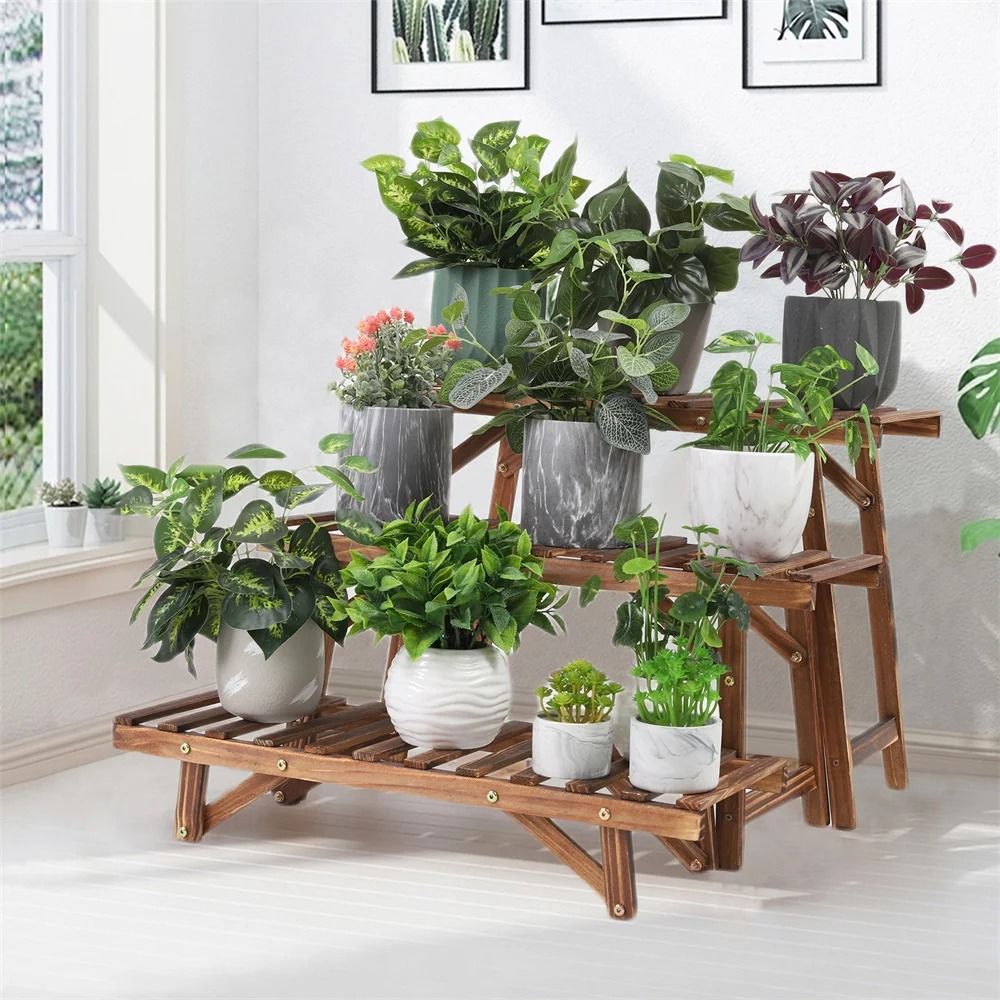 Large 3 Tier Step Plant Stand Wood Ladder Shelf Garden Display for ...