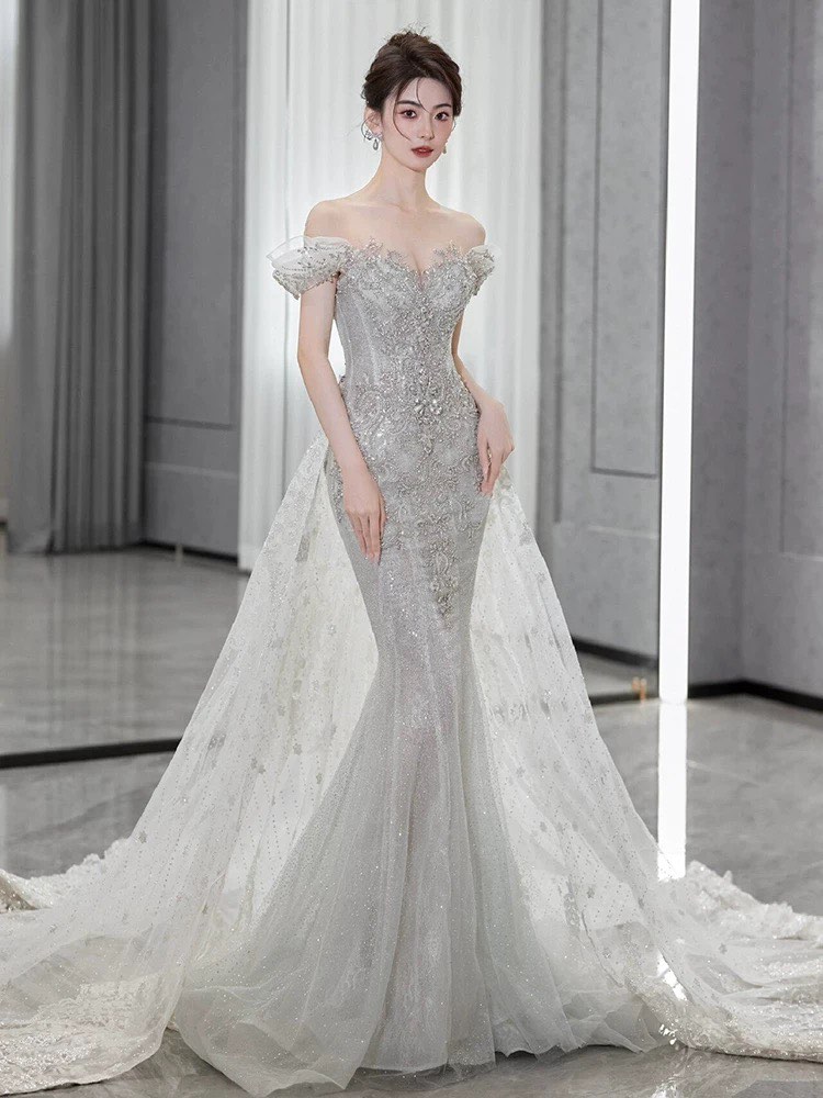 Mermaid gemstone wedding gown dress, Women's Fashion, Dresses & Sets ...