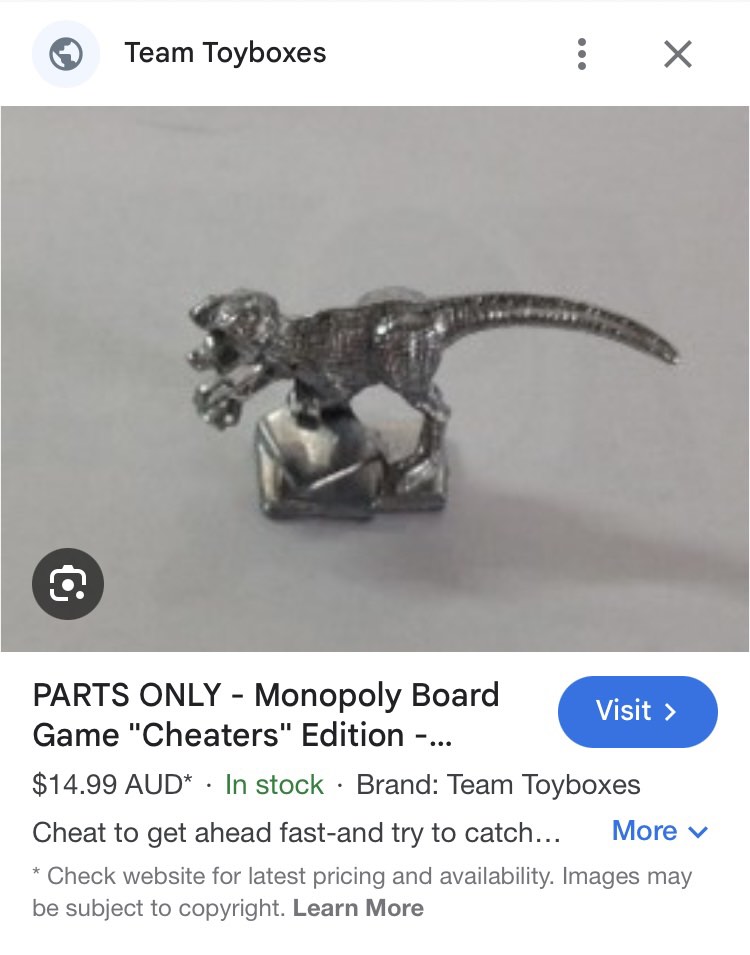 Monopoly Pewter token cheater T-rex, Hobbies & Toys, Toys & Games on ...