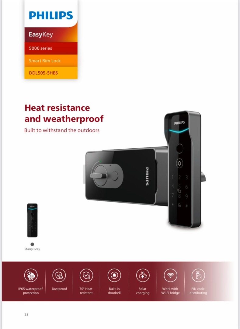 Philips EasyKey DDL505-5HBS Smart Rim Lock, Furniture & Home Living ...