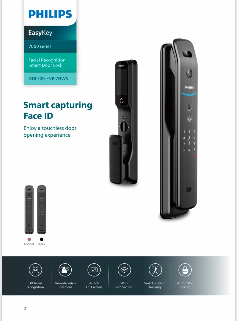 Philips EasyKey DDL709-FVP-7HWS Facial Recognition Smart Door Lock, Furniture & Home Living ...