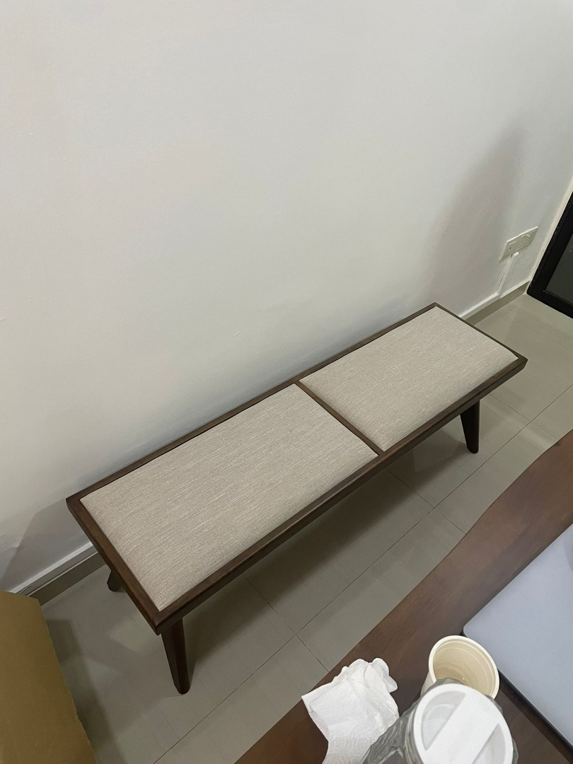 PROMOTION! 130CM Bench Chair (walnut/natural)- Solid Wood Frame Bench ...