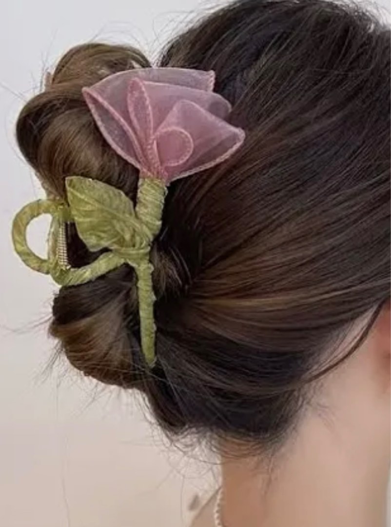 Tulip flower hair clamp, hair claw clip pin, fabric, rose, Korean ...