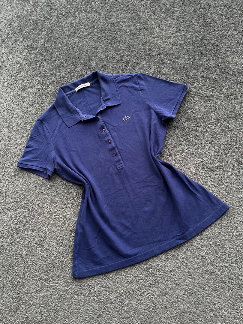 Atasan polo biru navy Lac0ste buaya, Fesyen Wanita, Pakaian Wanita ...