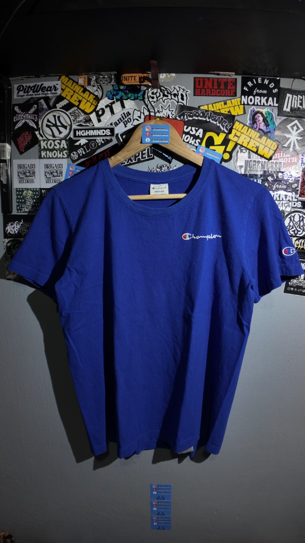 CHAMPION BLUE Script Logo Embroid, Men's Fashion, Tops & Sets, Tshirts ...