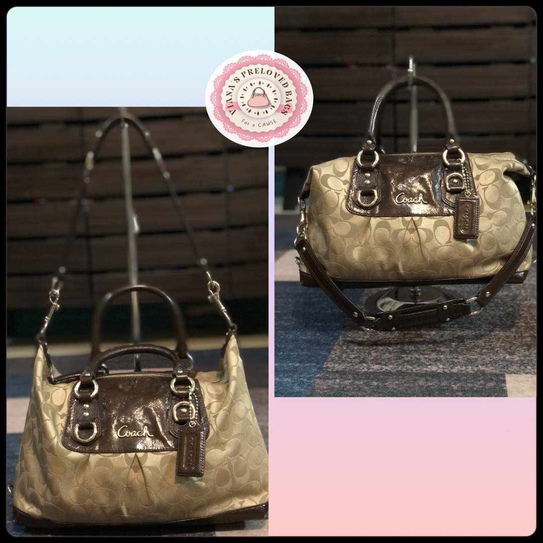 Coach Ashley Signature Canvas Khaki Brown Satchel Purse Bag, Luxury ...