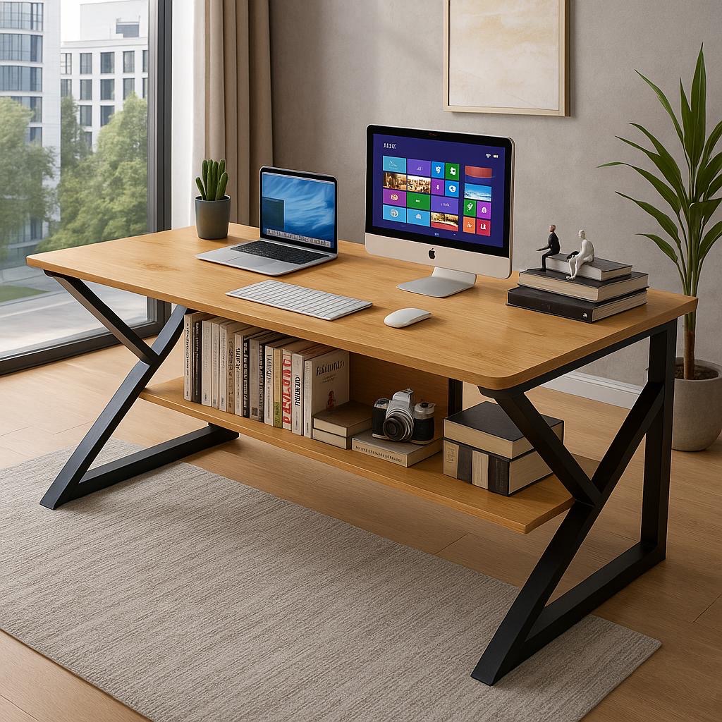 Cross Leg Computer Work Desk | Wood Top Writing Table Desk | Large ...