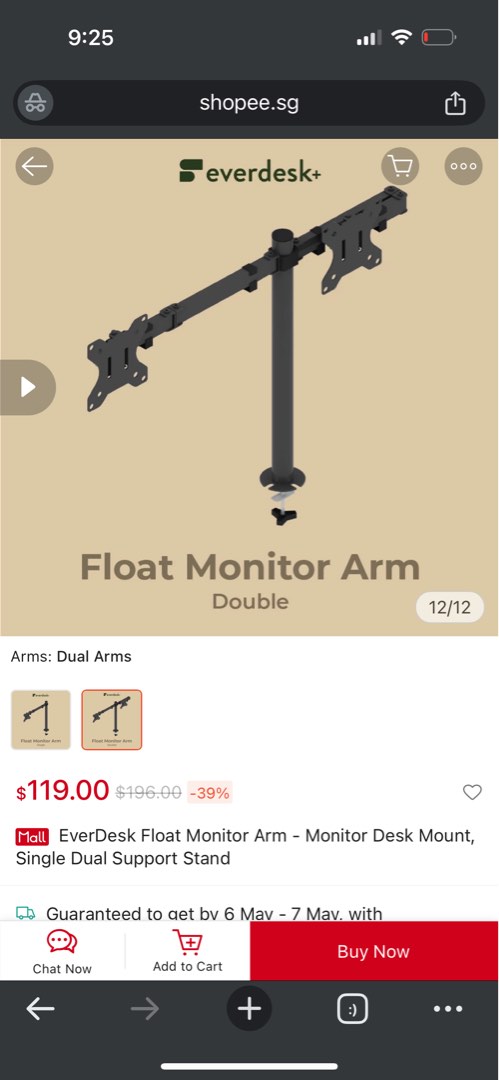 Everdesk+ Float Monitor Arm Double with Laptop Holder, Computers & Tech ...