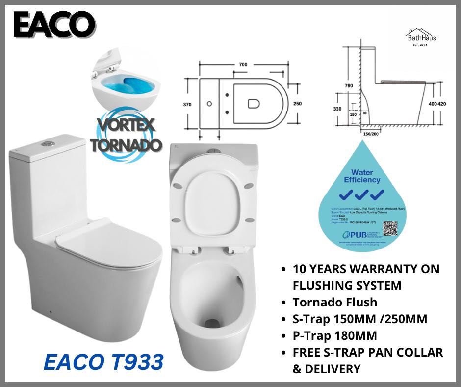 EACO T933 RIMLESS TORNADO TOILET BOWL W/WO INSTALLATION, Furniture & Home Living, Bathroom ...