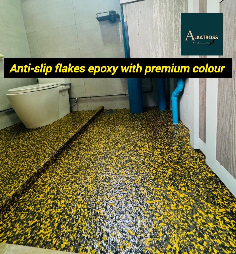 Epoxy flakes overlay service / Anti slippery flakes / toilet renovation ...