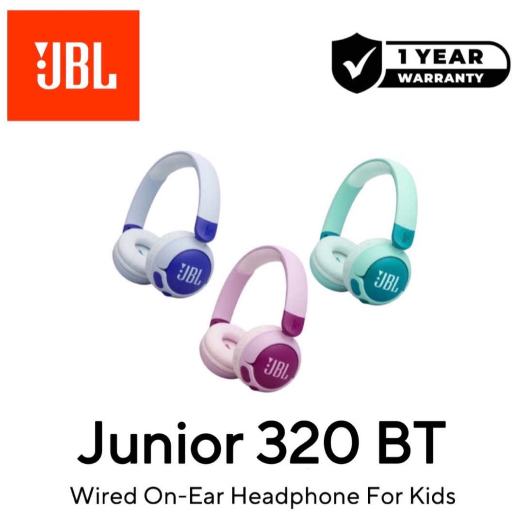 JBL Junior 320 BT Wired On-Ear Headphone For Kids, Audio, Headphones ...