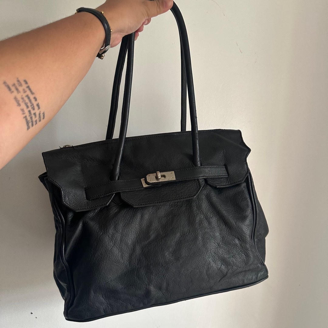 JENNY Milano Birk.in-Inpsired Leather Shoulder Bag (Black), Women's ...