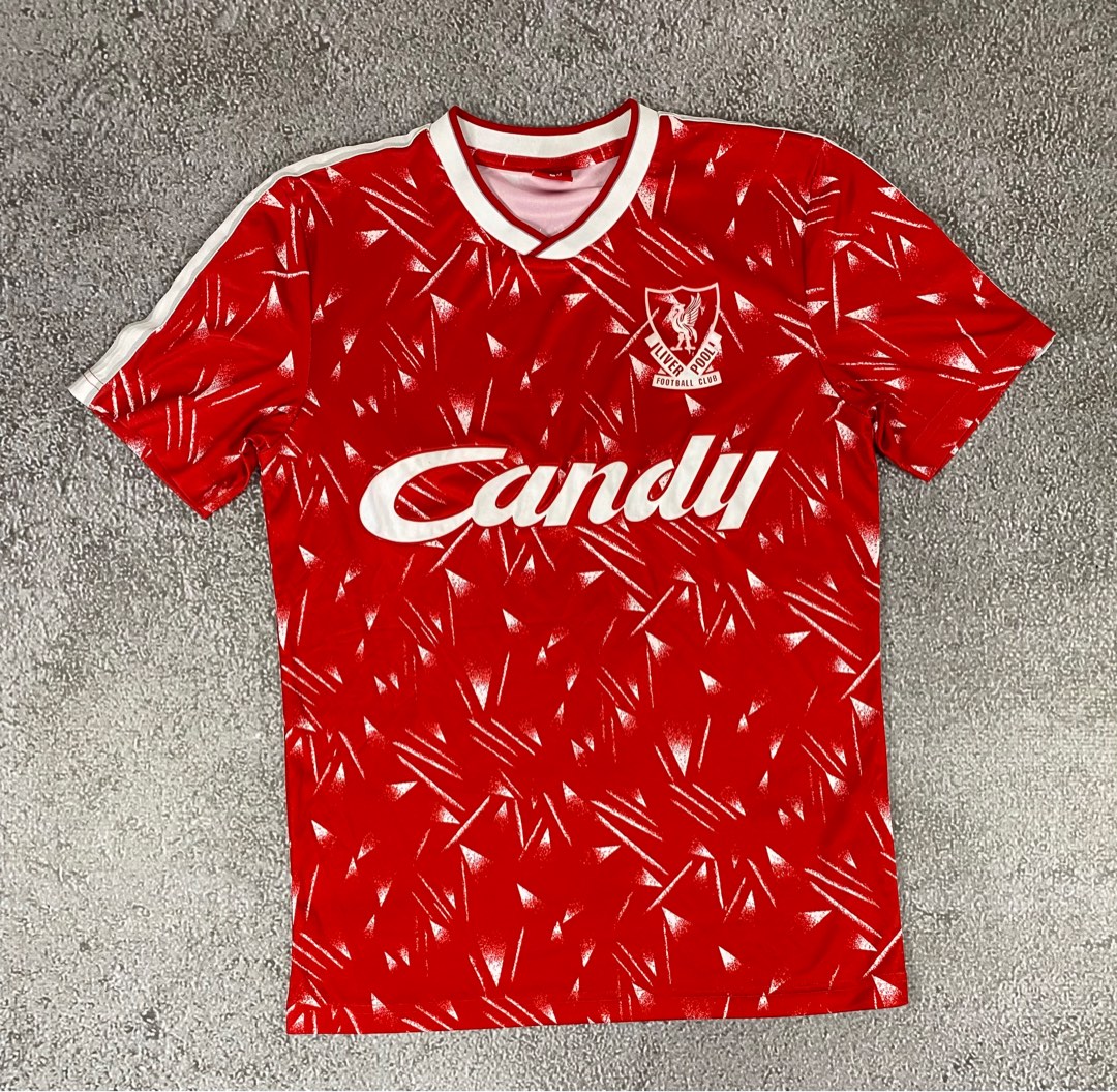 LIVERPOOL FC 1989 RETRO CANDY, Fesyen Pria, Pakaian , Atasan di Carousell