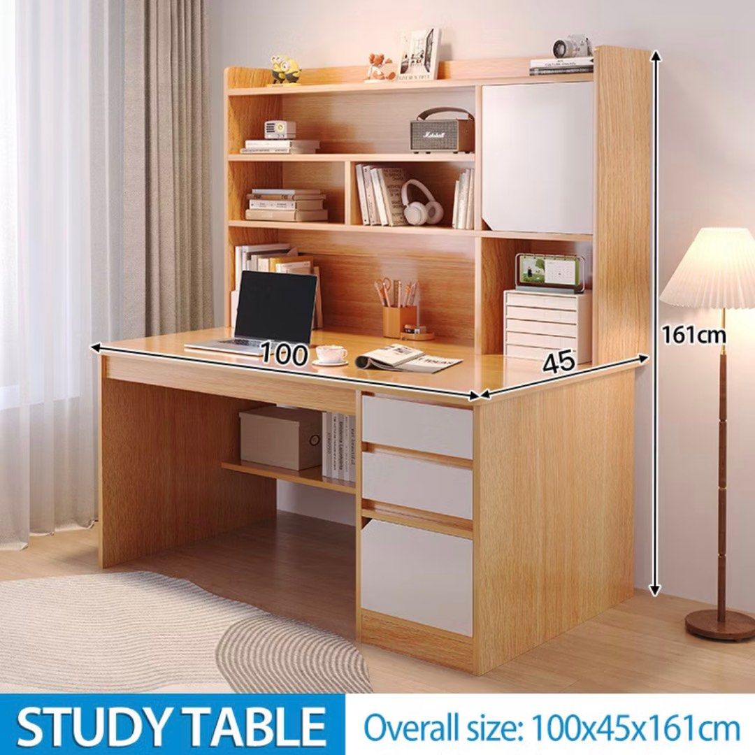Multi Drawer Writing Desk | Study Table With Shelf | Desktop Bookshelf ...