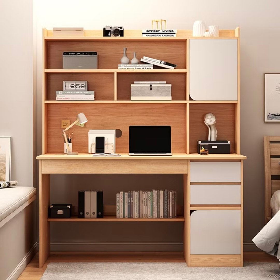 Multi Drawer Writing Desk | Study Table With Shelf | Desktop Bookshelf ...