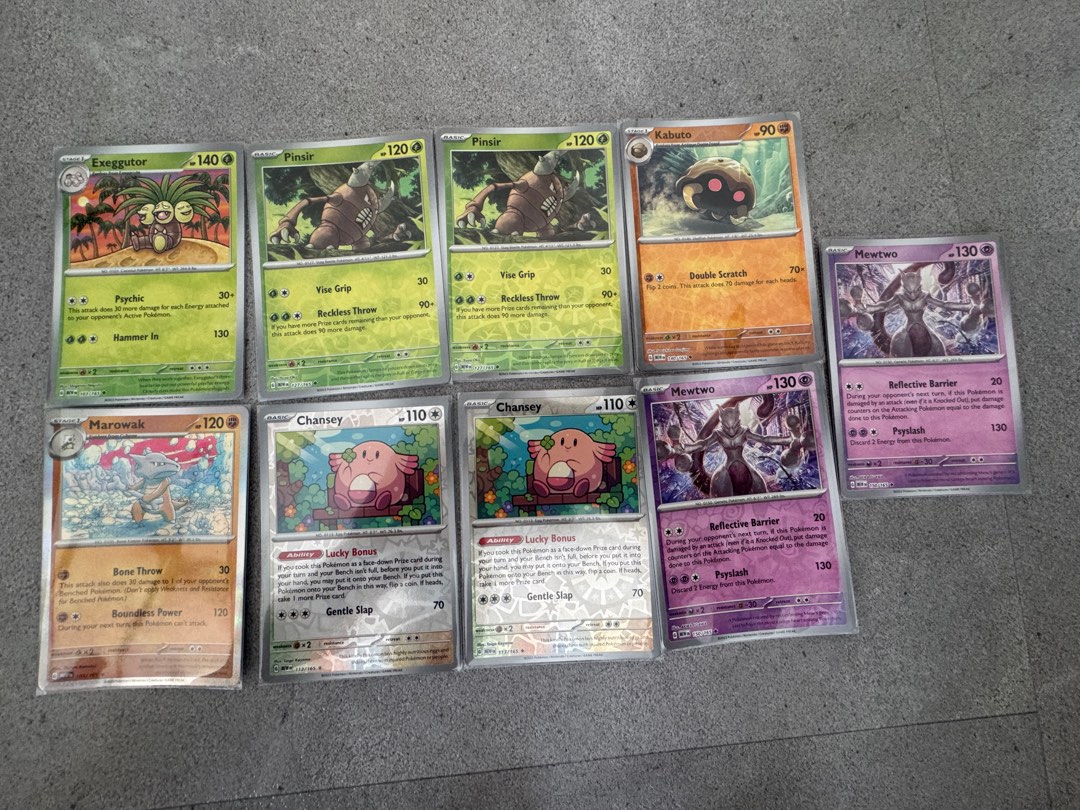 Pokemon 151 Reverse Holo Exeggutor Pinsir Kabuto Chansey Mewtwo Marowak ...