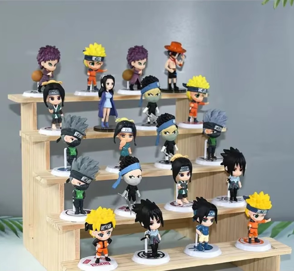 Pomfa Real Wood Display Stand Desk Top Collectible Figure Showcase Step ...