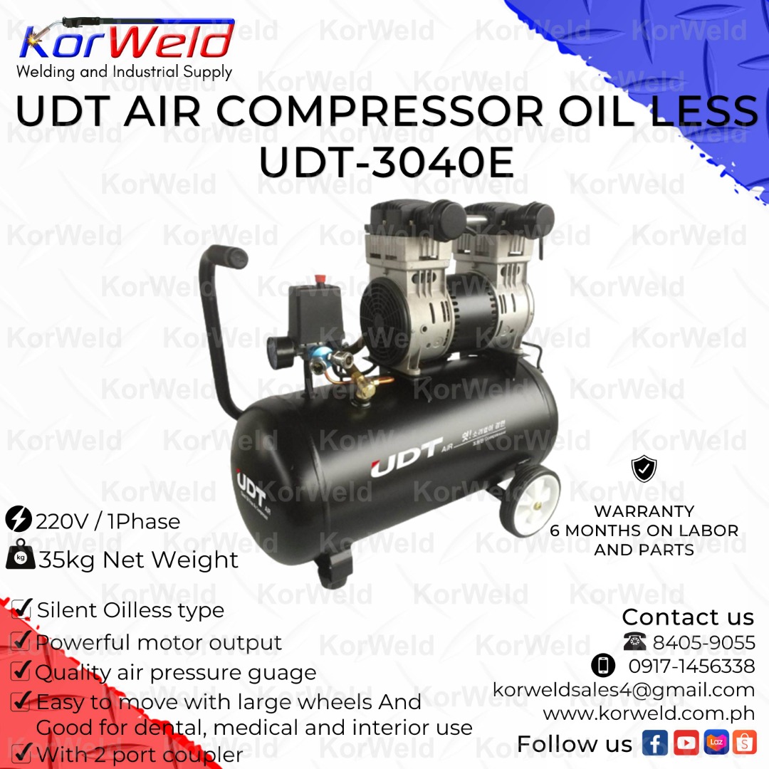 UDT Air Compressor Oil Less 1.5HP 40L, Commercial & Industrial ...