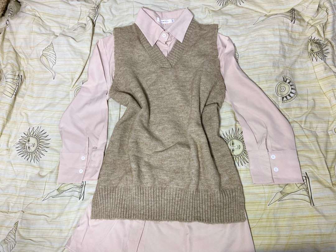 veline set (korean one set vest and shirt impor), Fesyen Wanita ...