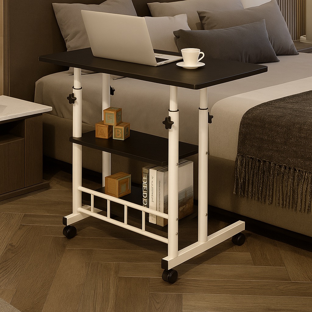 Wheeled Laptop Table Desk | Adjustable Rolling Bedside Table | Multi ...